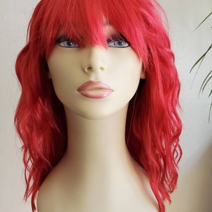 Red Shoulder Length Multi- Textured Wig, Red Textured Lob With Bangs ...