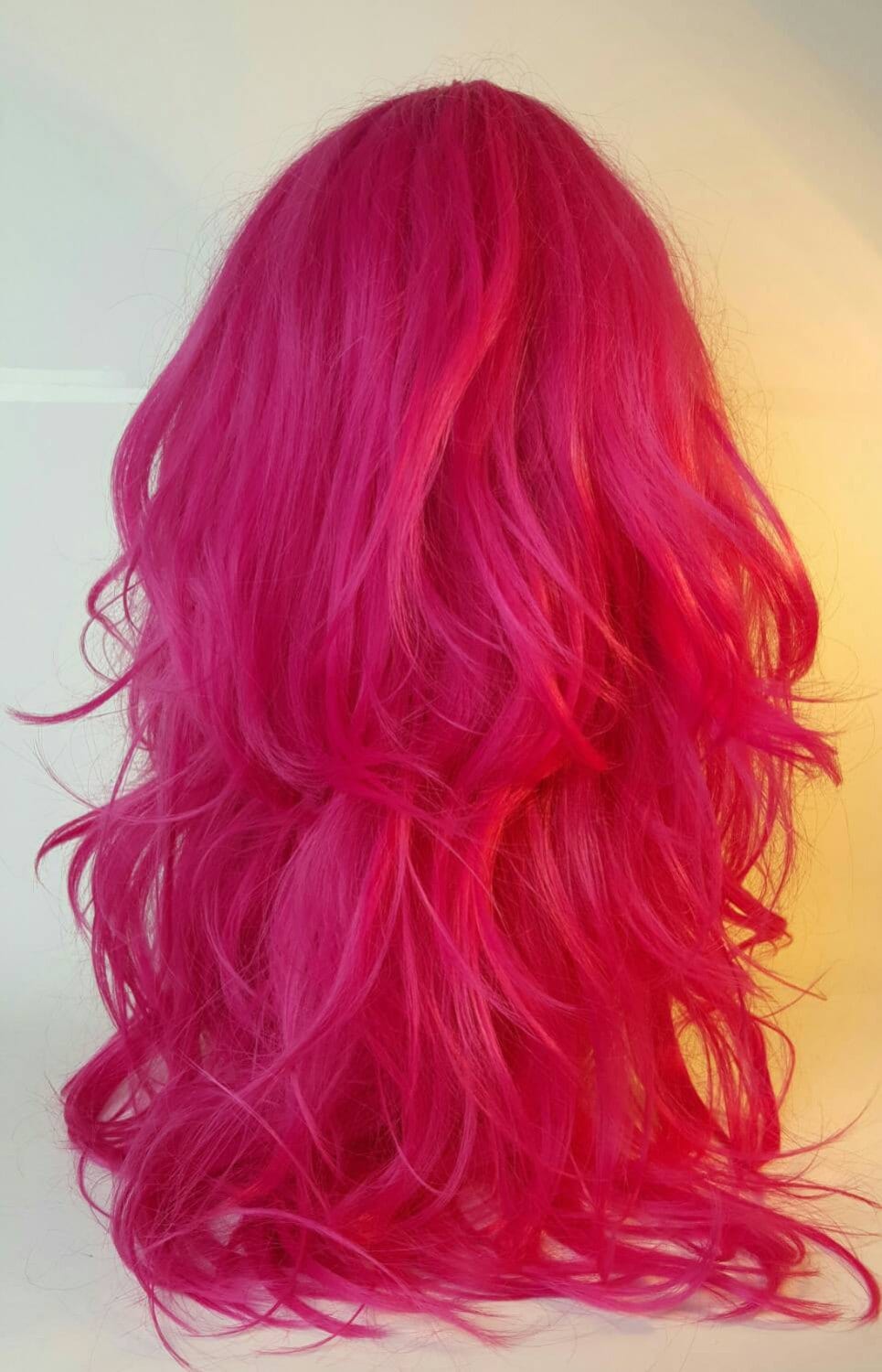 Long Pink Wavy Layered Wig Long Pink Wig Hot Pink Wig Wig Etsy