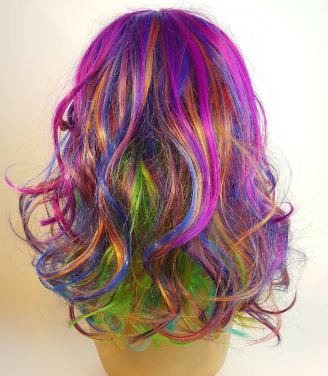 Rainbow Wig Mid-length Rainbow Wig Rainbow Bob Wig Wavy | Etsy