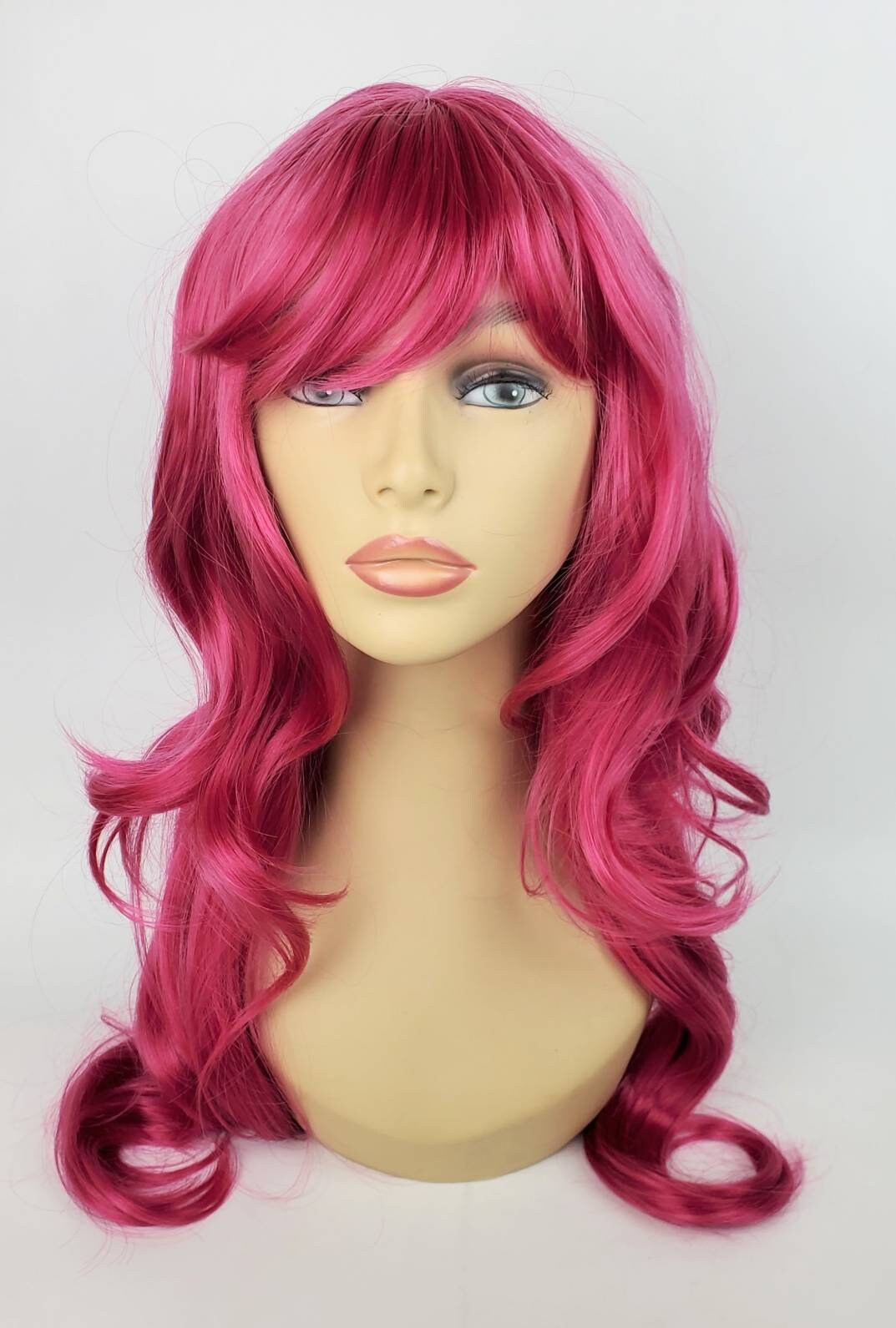 Long Wavy Hot Pink Wig Long Hot Pink Wig Long Wavy Pink Wig | Etsy