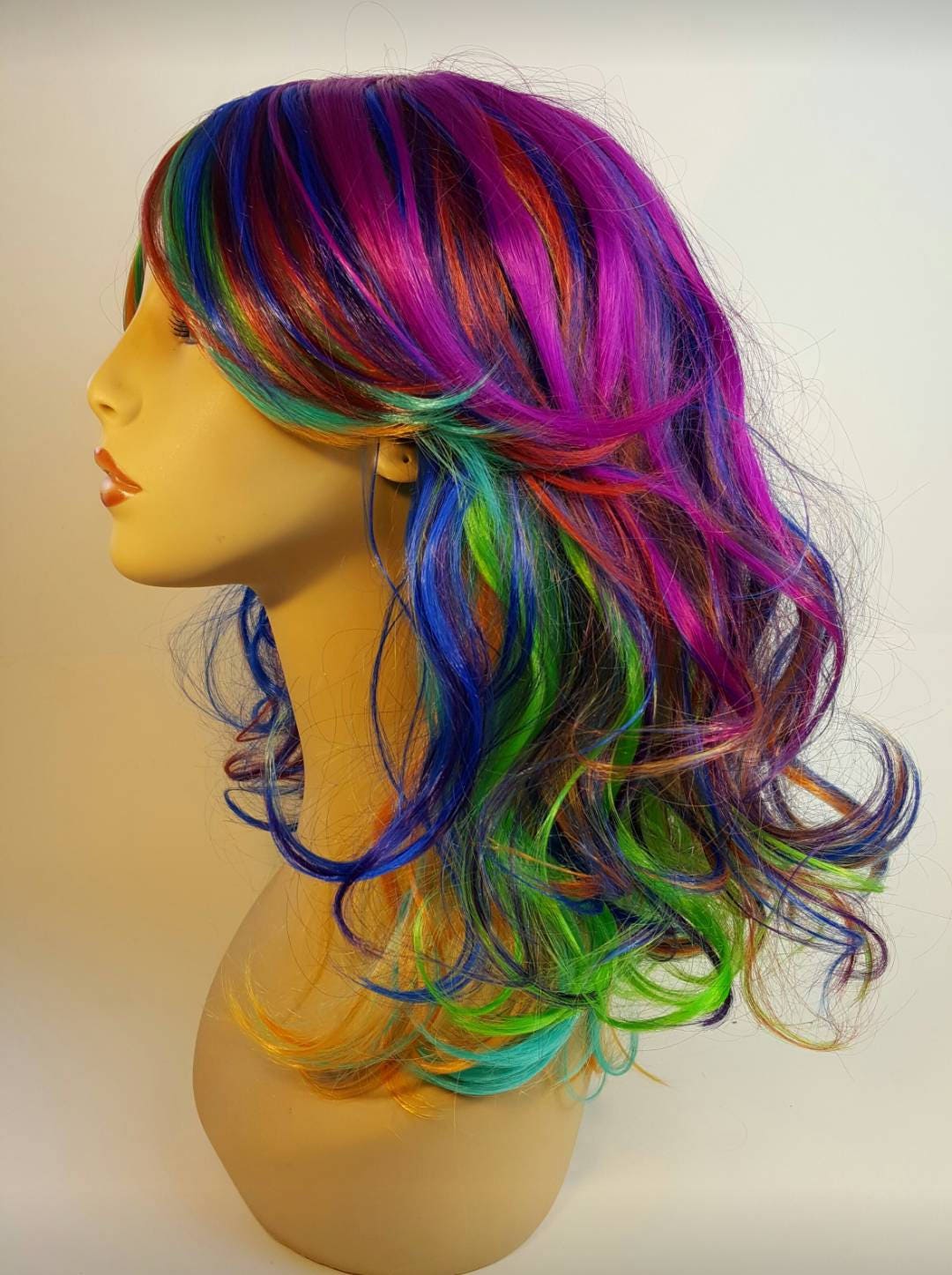 Rainbow Wig Mid-length Rainbow Wig Rainbow Bob Wig Wavy - Etsy