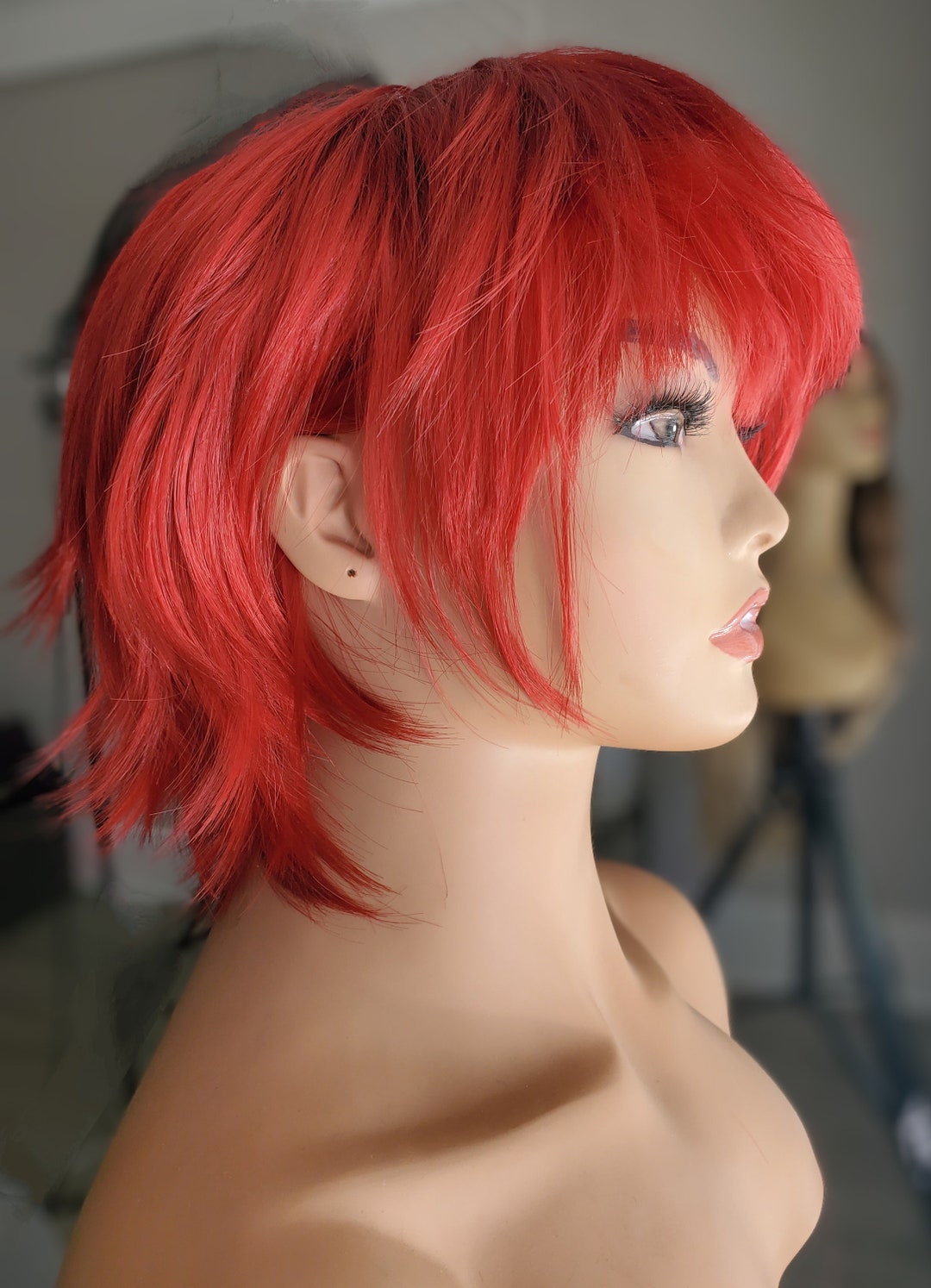 Short Shaggy Red Wig, Short Red Wig With Layers, Short Textured Red Wig ...