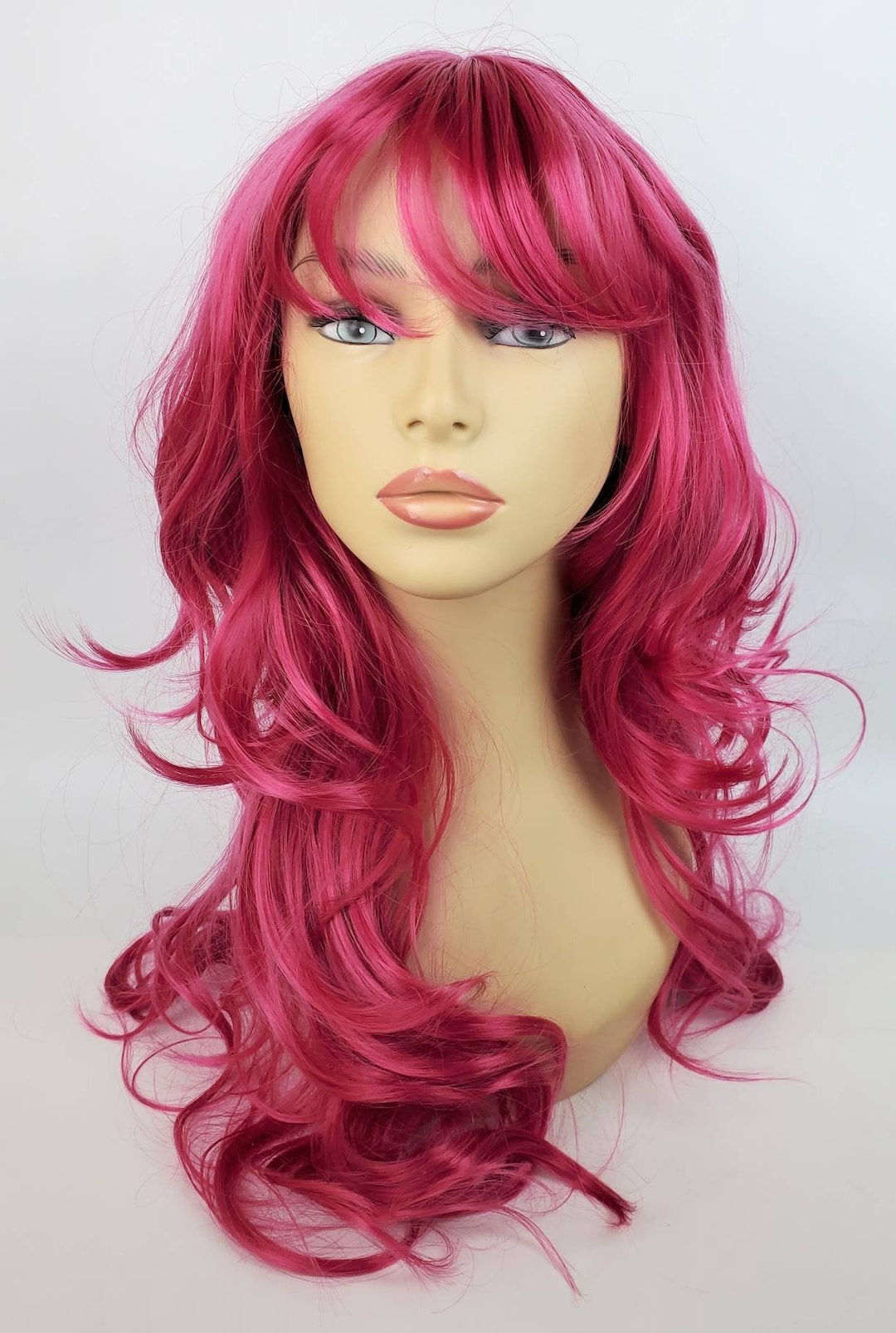 Long Wavy Hot Pink Wig Long Hot Pink Wig Long Wavy Pink Wig - Etsy