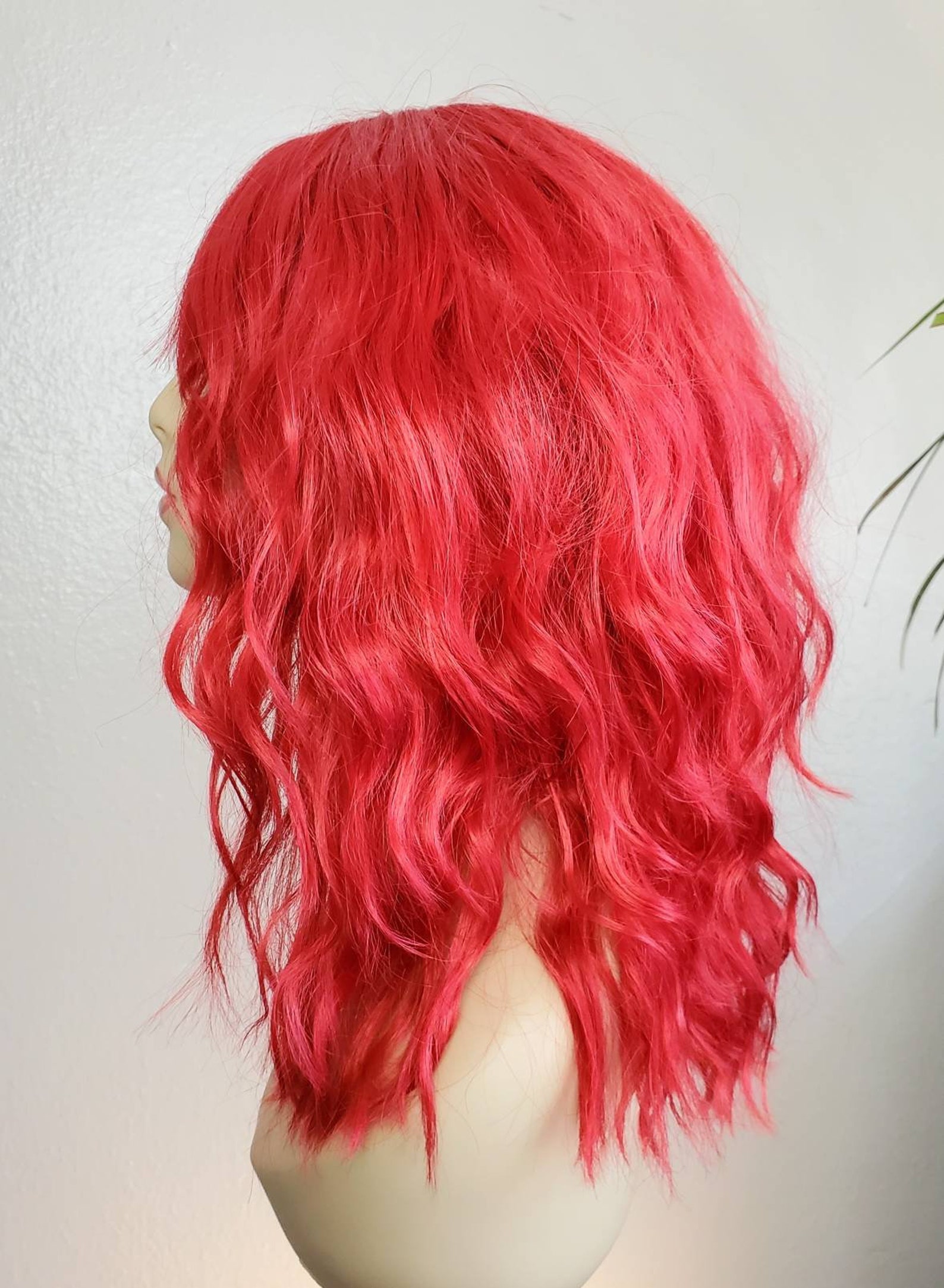 Red Shoulder Length Multi Textured Wig Red Textured Lob With - Etsy