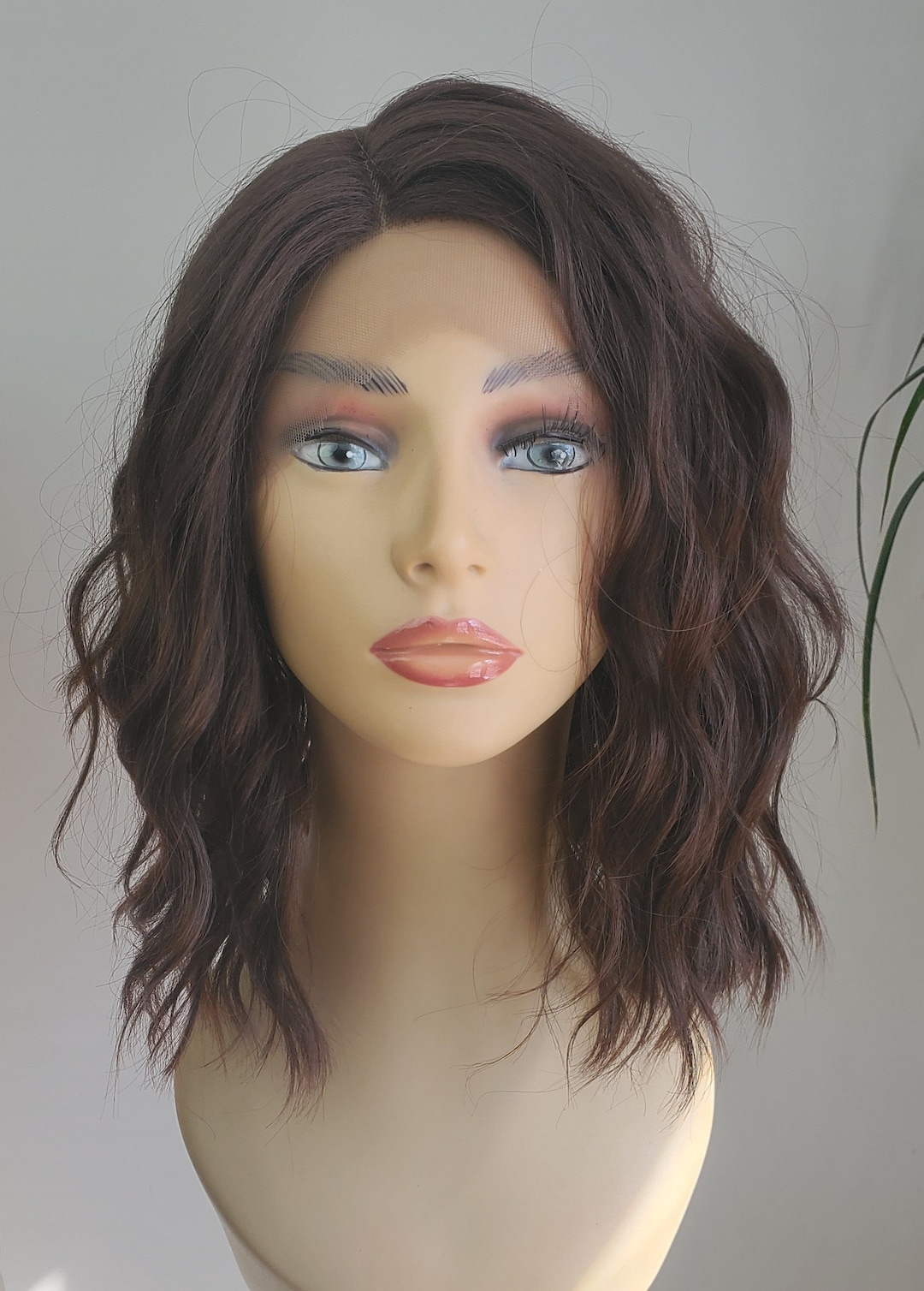 Shoulder Length Brown Wavy Bob Lace Front Wig, Part Options - Etsy