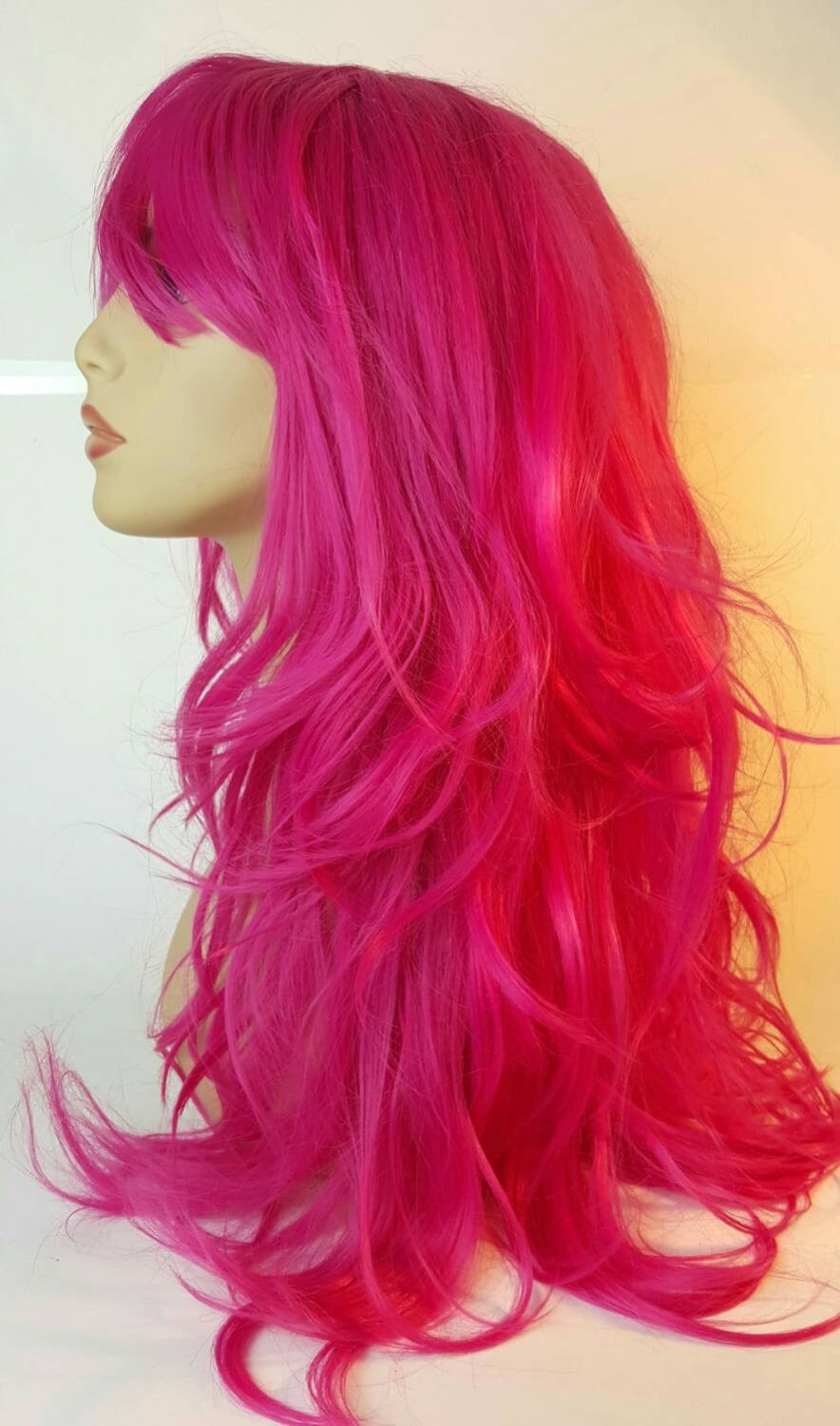 Long Pink Wavy Layered Wig Long Pink Wig Hot Pink Wig Wig | Etsy