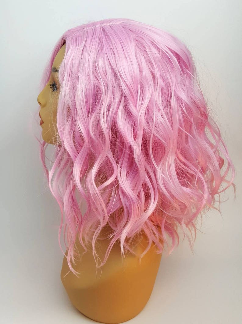 Pink Wavy Wig Wavy Light Pink Wig Pink Wig Shoulder Length Etsy