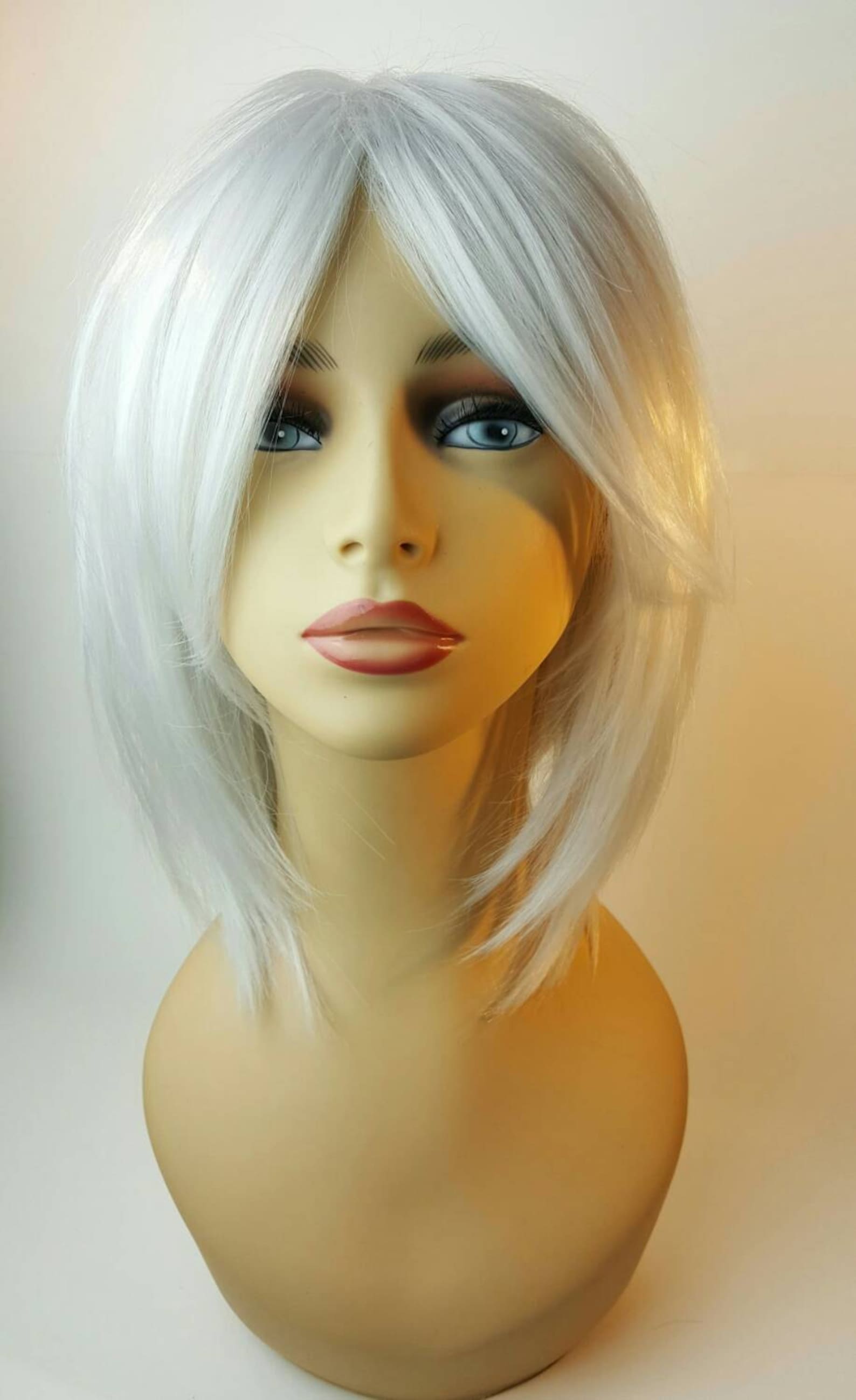 Silver A-line Shoulder Length Wig, Sweeping Bangs, A Line Bob, Wig ...