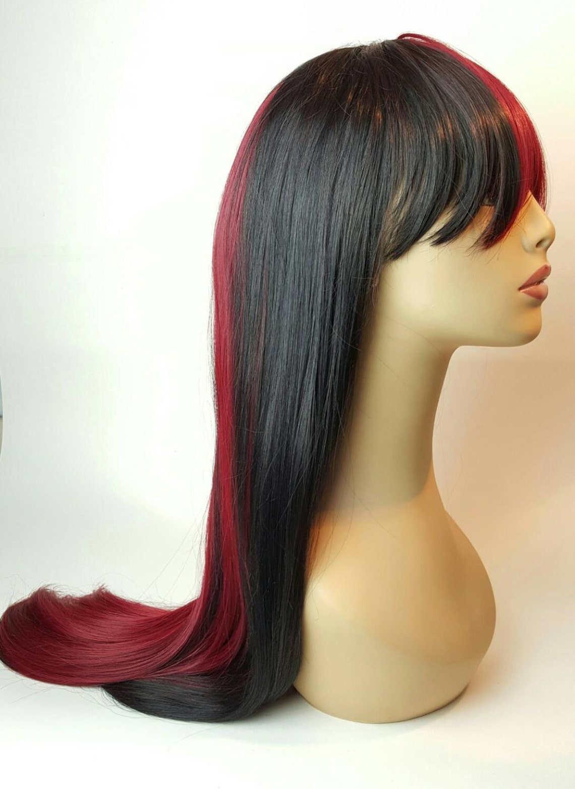 One Length Two-tone Red and Black Wig With Two-tone Textured | Etsy