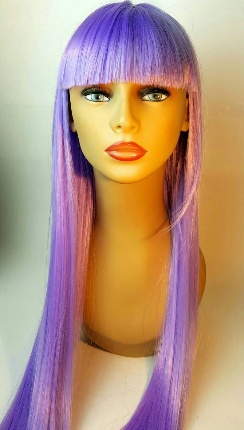 Long Purple Wig Purple Wig With Bangs. Bangs Light Purple - Etsy