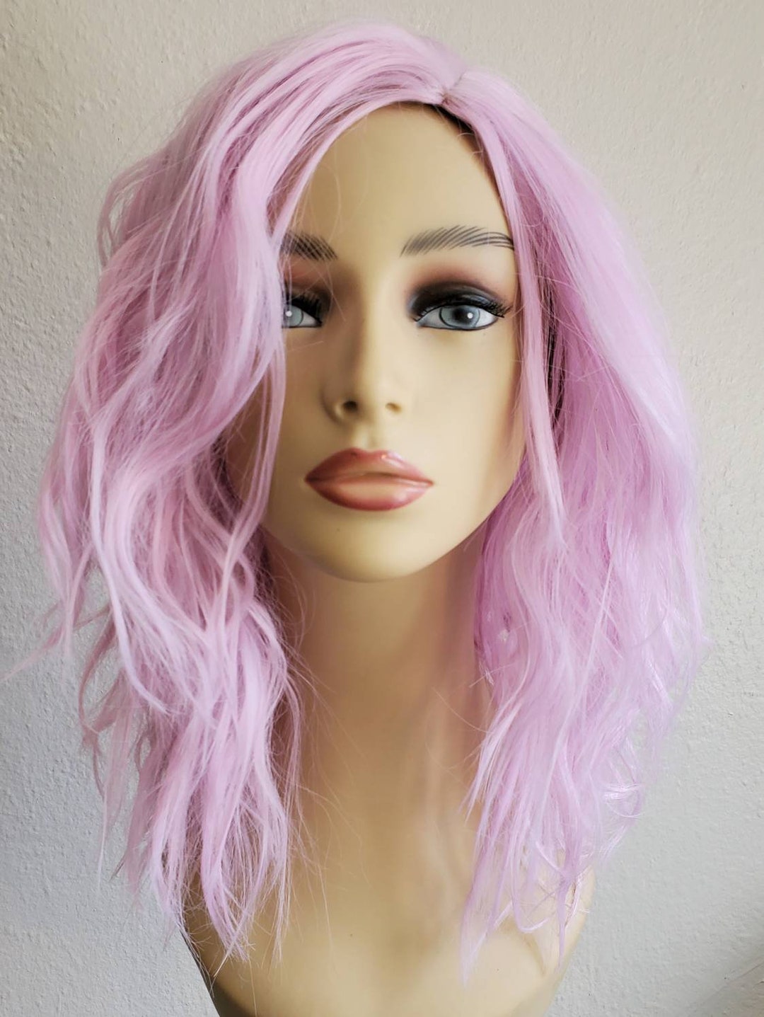 Pastel Pink Wavy Wig, Shoulder Length, Side Part - Etsy
