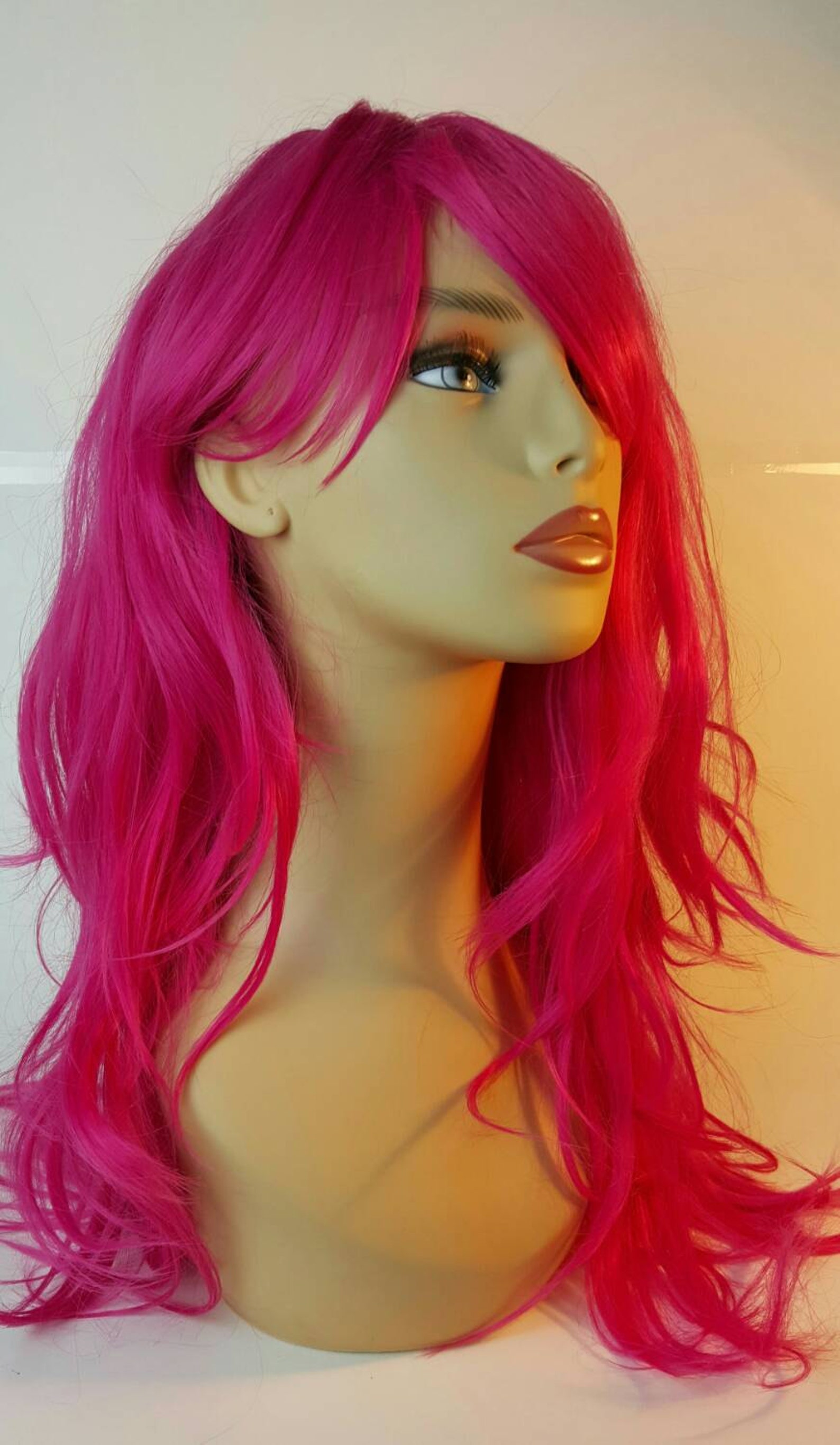 Long Pink Wavy Layered Wig Long Pink Wig Hot Pink Wig Wig | Etsy