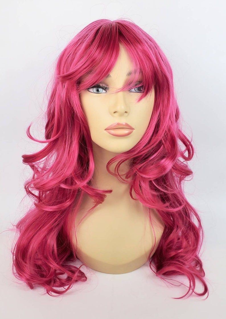 Long Wavy Hot Pink Wig Long Hot Pink Wig Long Wavy Pink Wig - Etsy