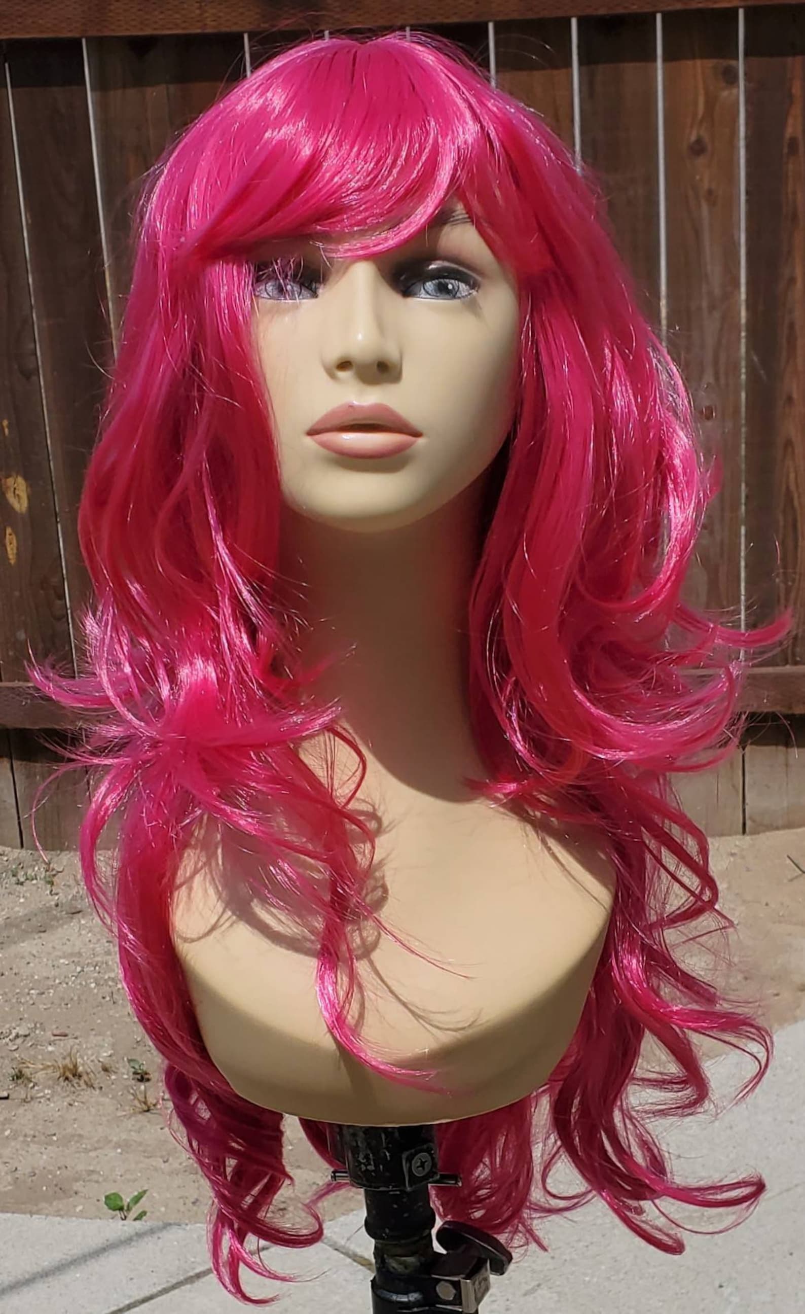 Long Wavy Hot Pink Wig Long Hot Pink Wig Long Wavy Pink Wig | Etsy