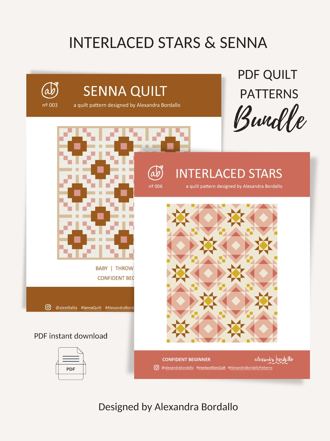 Quilt Pattern PDF Bundle | Interlaced Stars Quilt and Senna Quilt PDF ...