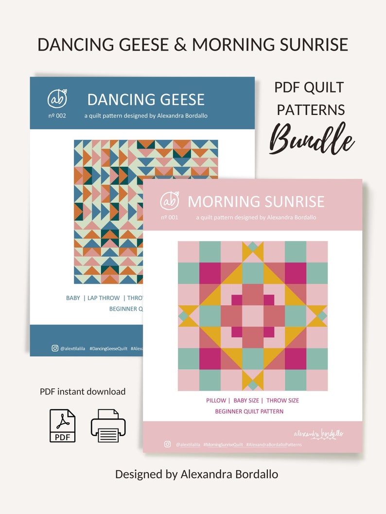 Beginner Quilt Pattern PDF Bundle | Morning Sunrise and Dancing Geese ...