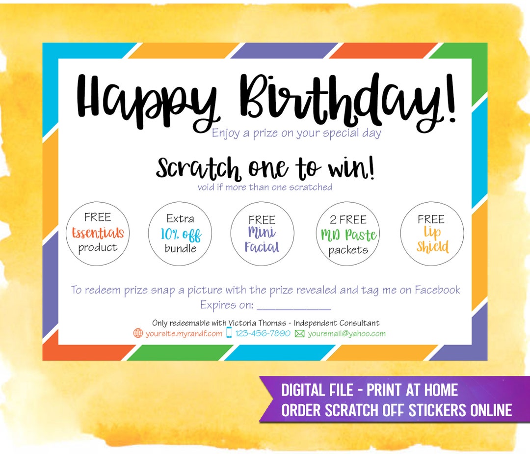 Rodan and Fields Happy Birthday Scratch off Ticket DIGITAL PRINTABLE ...