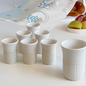 Modern Ceramic Set for Shabbat Table - Kiddush Cup and Six Small ...