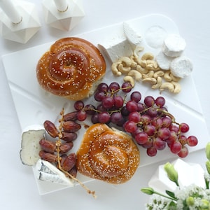 Challah Cheese and Fruit Board for Jewish Holiday Table, Rosh Hashanah ...