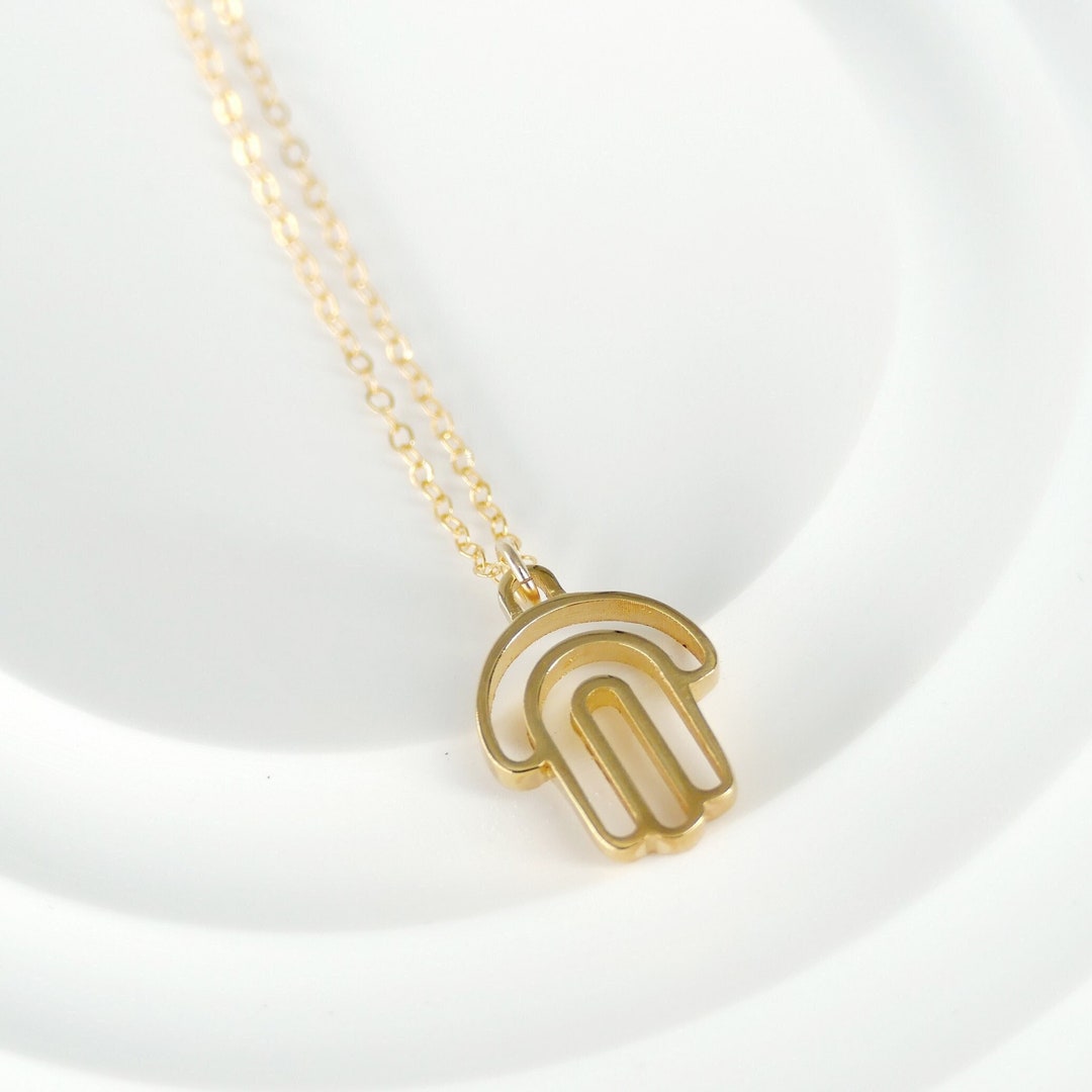 Golden Hamsa Pendant – Geometric Judaica Necklace, Bat Mitzvah Gift - Etsy