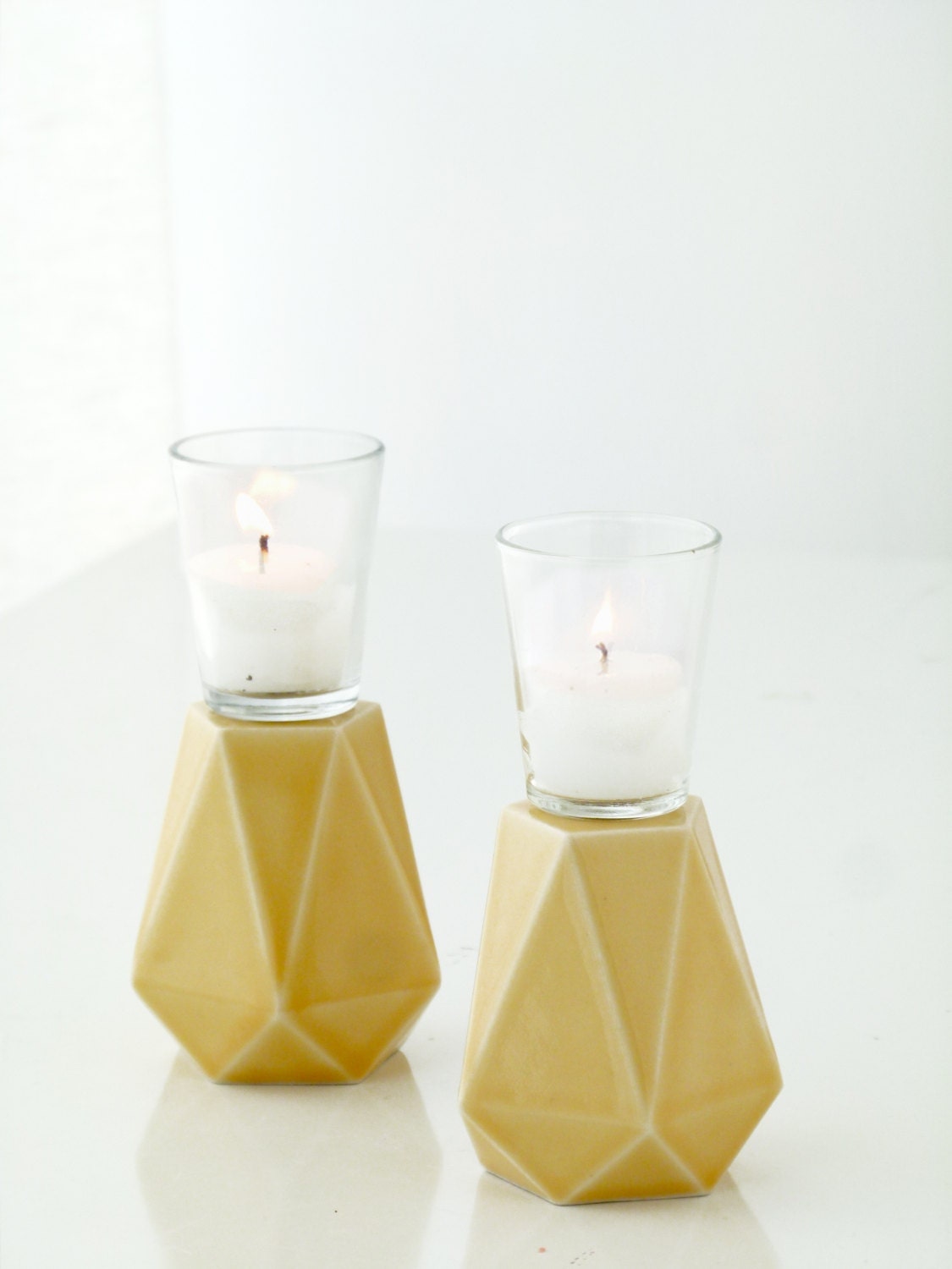 Yellow Shabbat Candlesticks, Geometric Candleholders, Modern Judaica ...