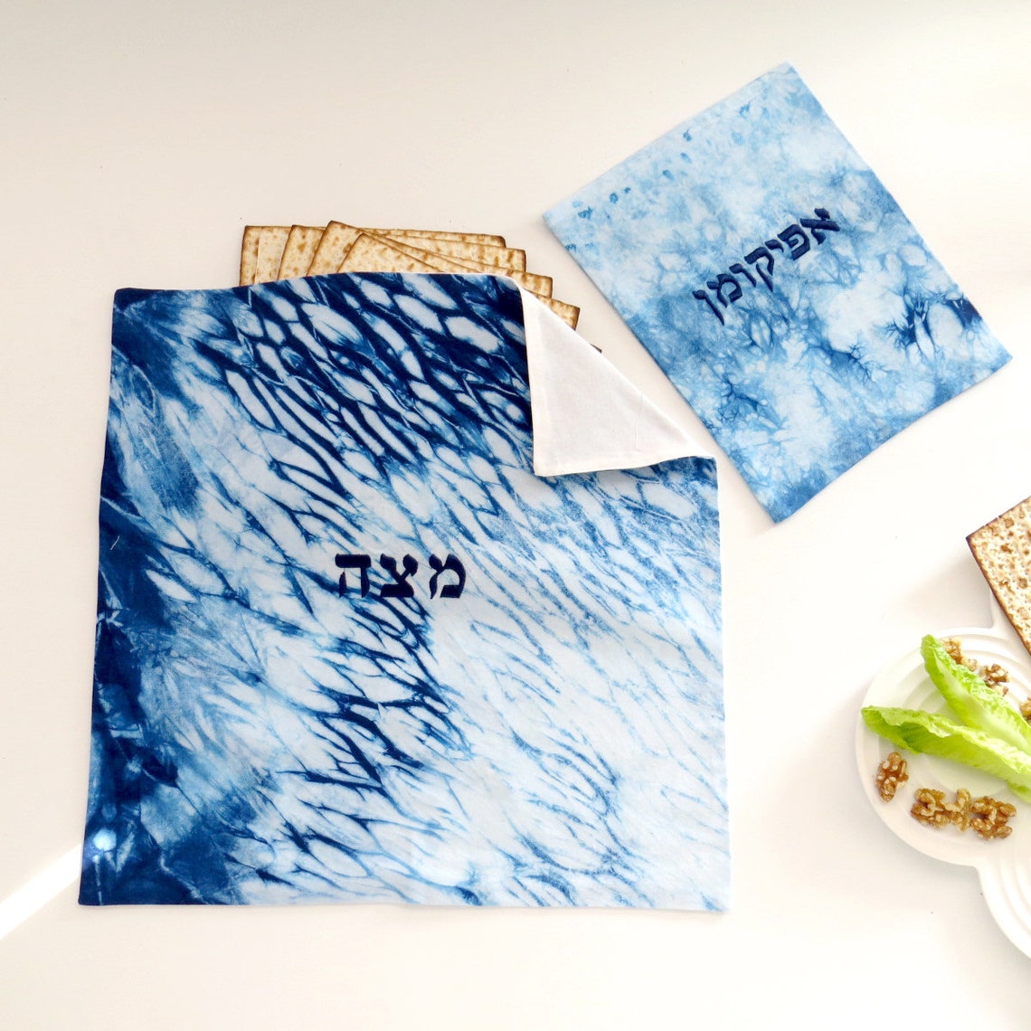 Passover Table Matzah Cover & Afikomen Bag Set, Hand Dyed.no.5 Blue and ...