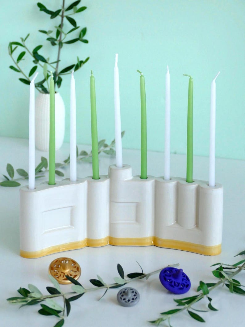 Shalom Hanukkah Menorah, Modern Hebrew Chanukiah, Handmade in Israel - Etsy