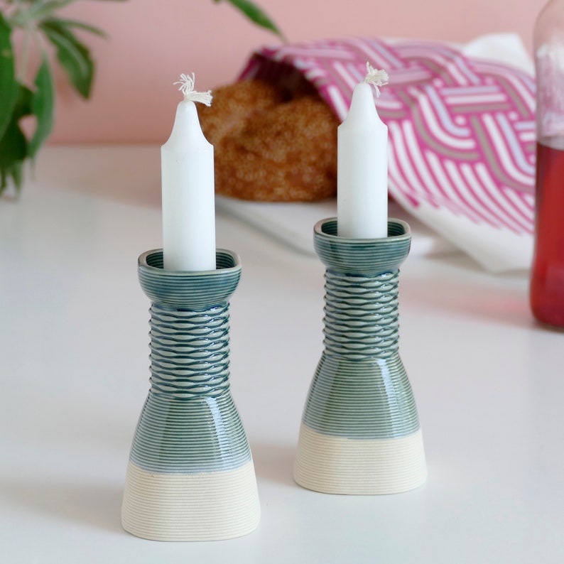 3D Printed Ceramic Shabbat Set – Emerald and Beige, Handmade in Israel ...