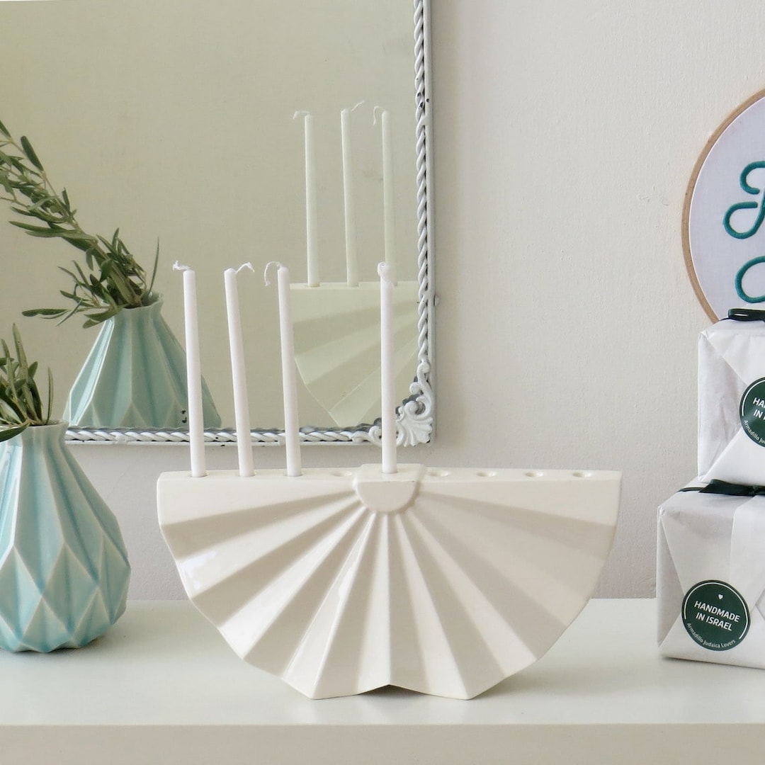 Modern Hanukkah Menorah- White Ceramic Chanukia - Contemporary Judaica ...