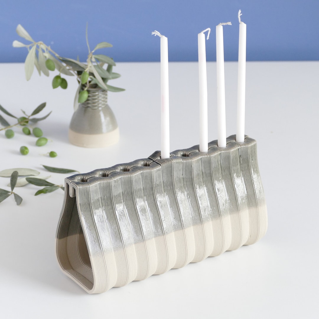 3D Printed Clay Menorah, Contemporary Judaica Hanukkah Gift - Etsy
