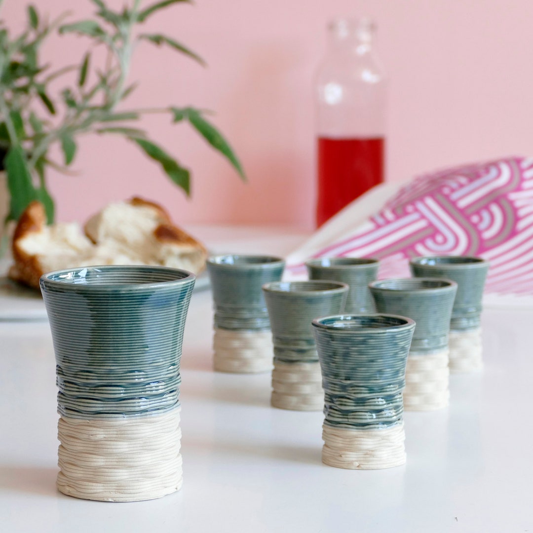 3D Printed Ceramic Kiddush Cup Set – Emerald Glaze, Handmade Judaica - Etsy