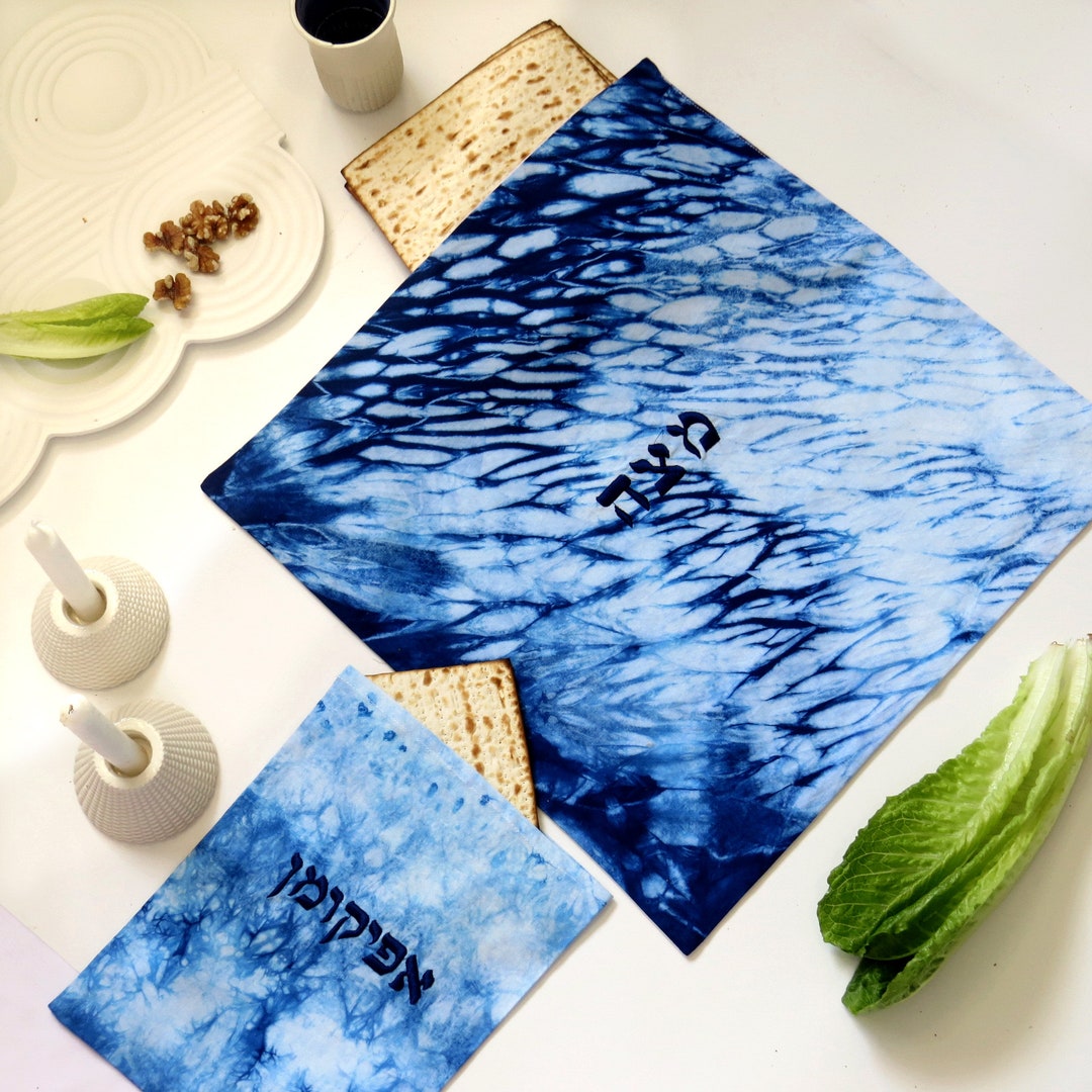 Passover Table Matzah Cover & Afikomen Bag Set, Hand Dyed.no.5 Blue and ...