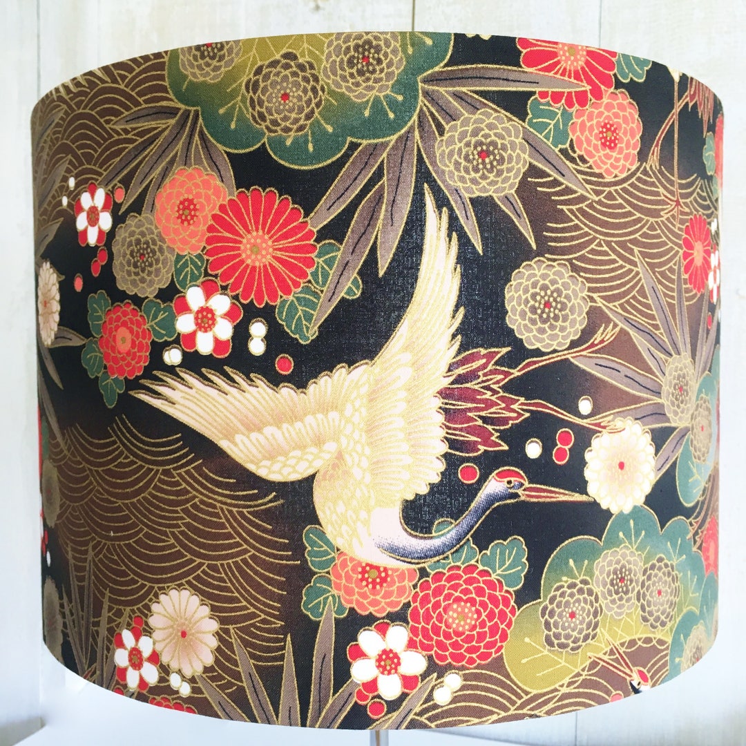 Oriental Lampshade, Japanese Lamp Shade, Crane or Heron, for Table or ...