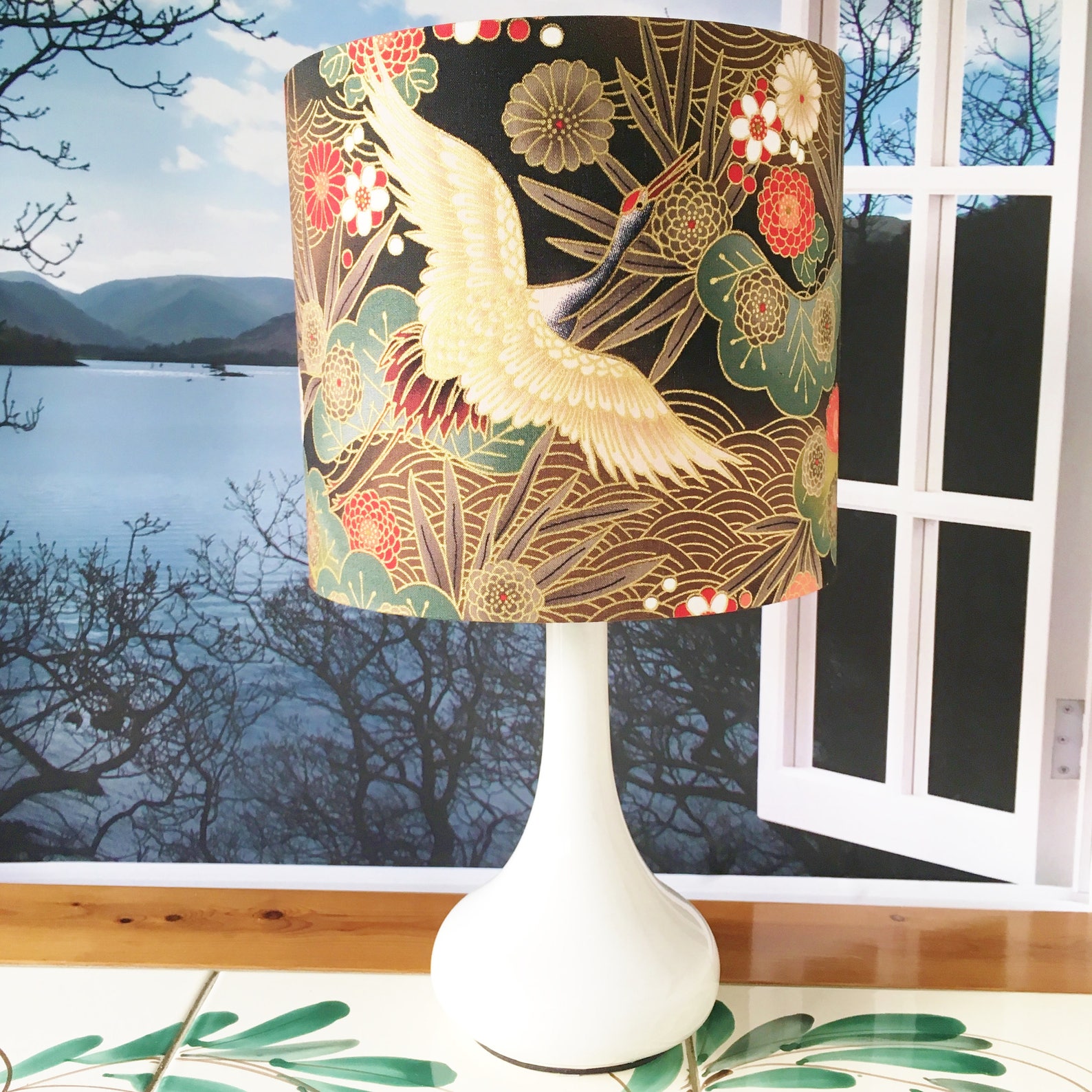 Oriental Lampshade Japanese Lamp Shade Crane or Heron for - Etsy