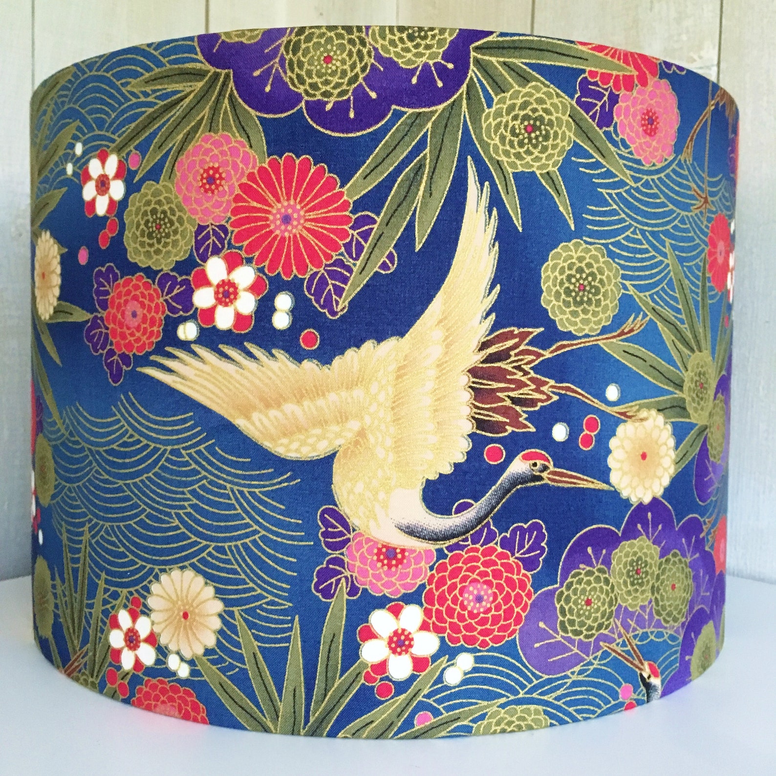 Oriental Lampshade Japanese Lamp Shade Crane or Heron Blue | Etsy