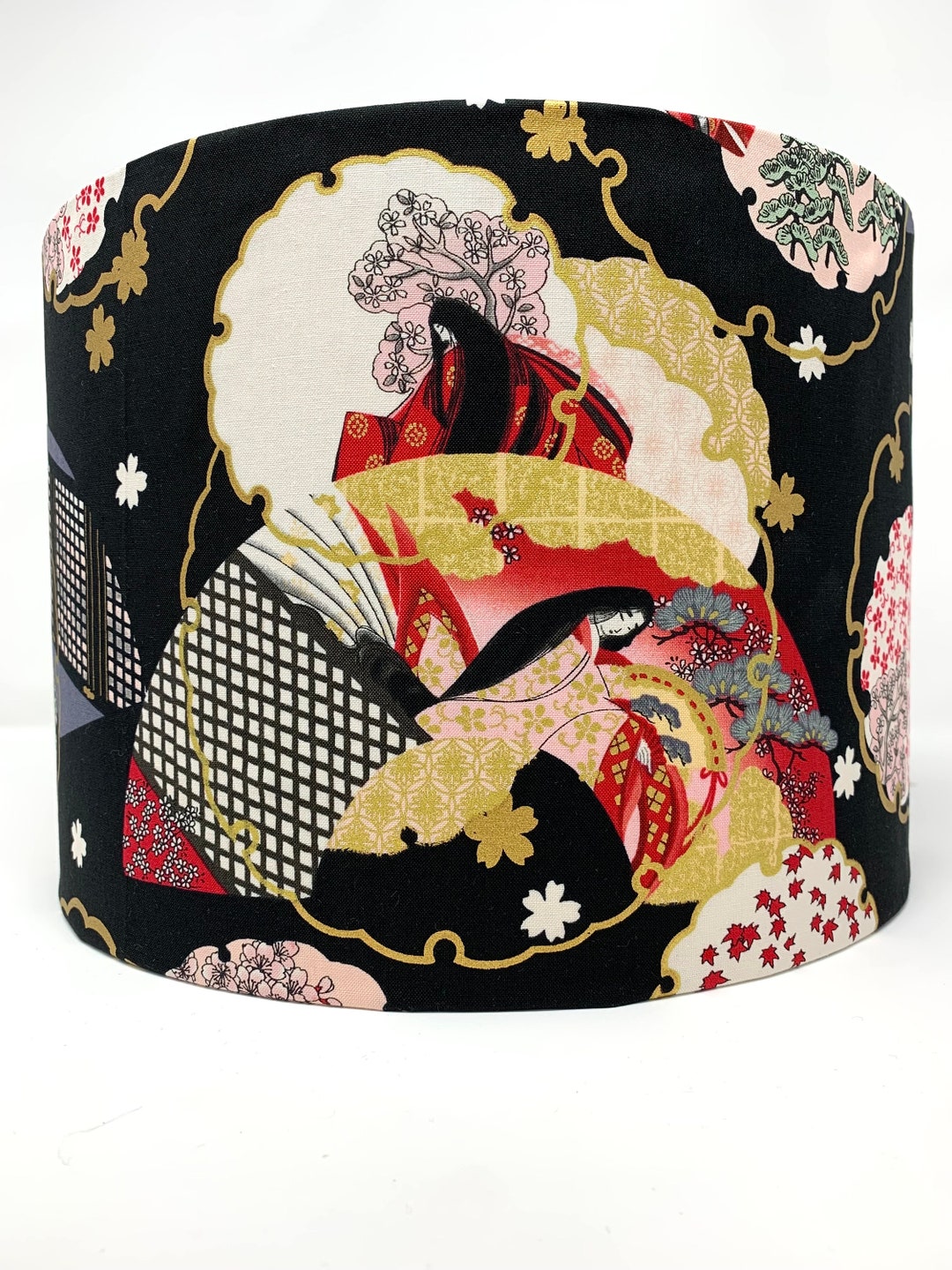 Japanese Geisha Lampshade, Oriental Black Gold Lamp Shade, Chinese ...