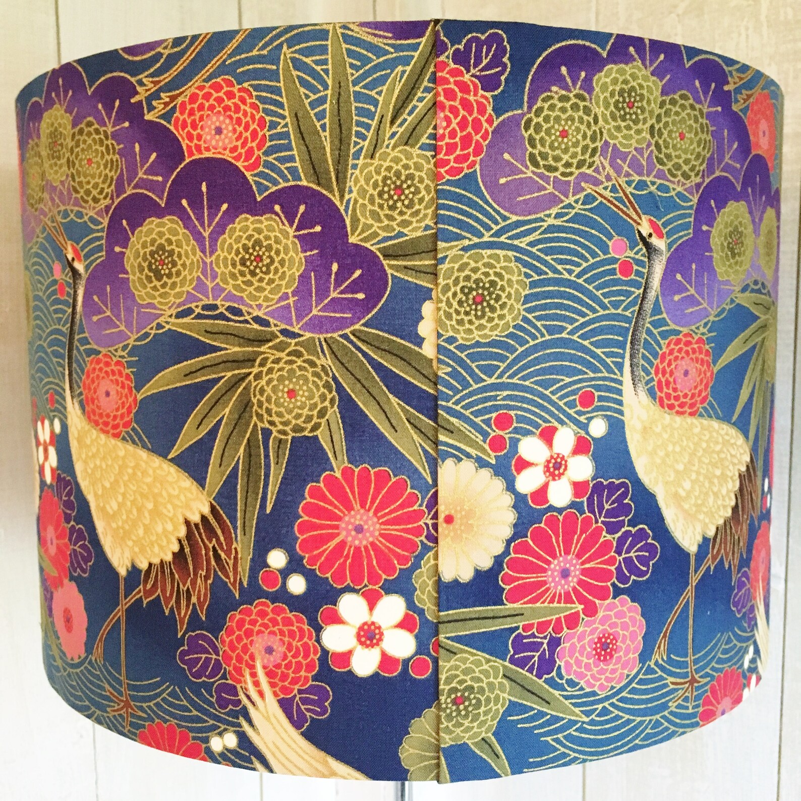Oriental Lampshade Japanese Lamp Shade Crane or Heron Blue | Etsy