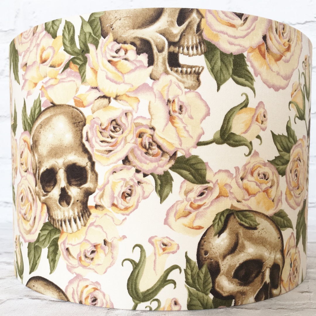 Gothic Lampshade, Skull & Roses Lamp Shade, Skeleton Skull Drum ...