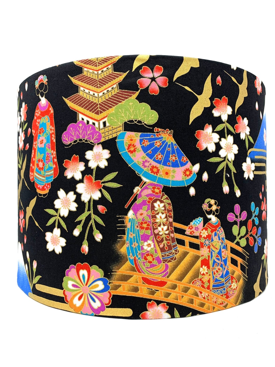 Geisha Geiko Lampshade, Black Oriental Lamp Shade, Japanese Light Shade ...