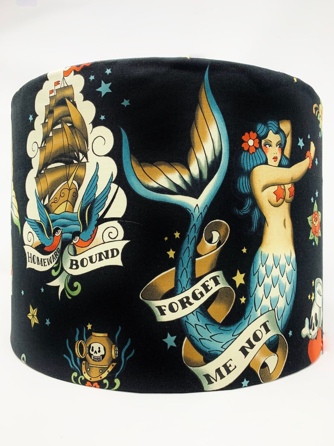 Mermaid Lampshade, Tattoo Lamp Shade, Black Nautical Decor for Boat or ...
