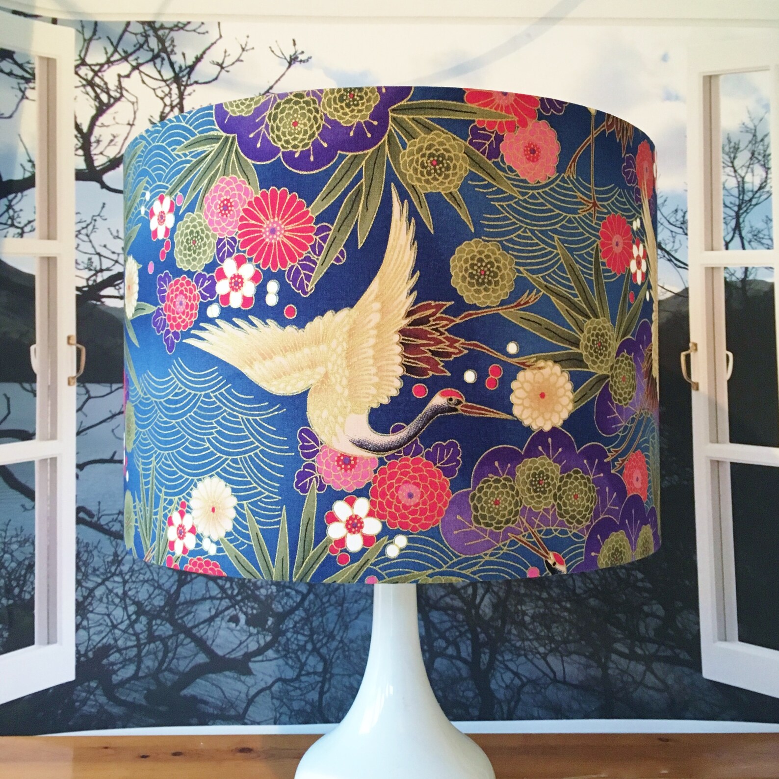 Oriental Lampshade Japanese Lamp Shade Crane or Heron Blue | Etsy