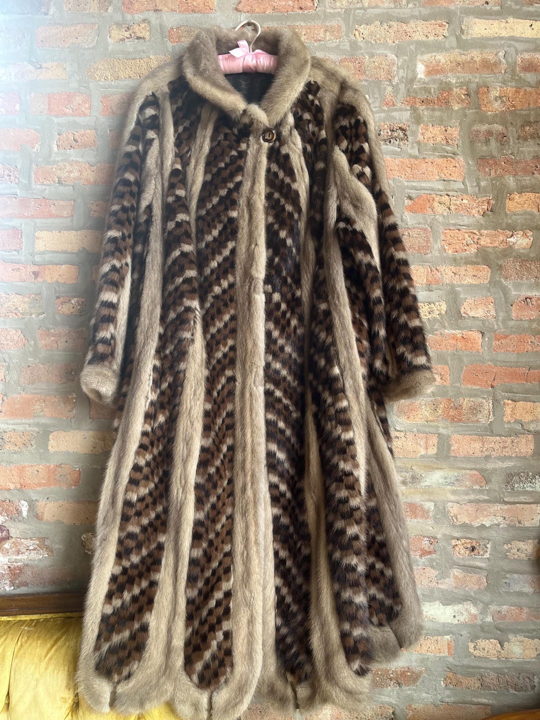 RARE Vintage Checkerboard Mink Fur Swinger Coat — XL, Unique Full ...