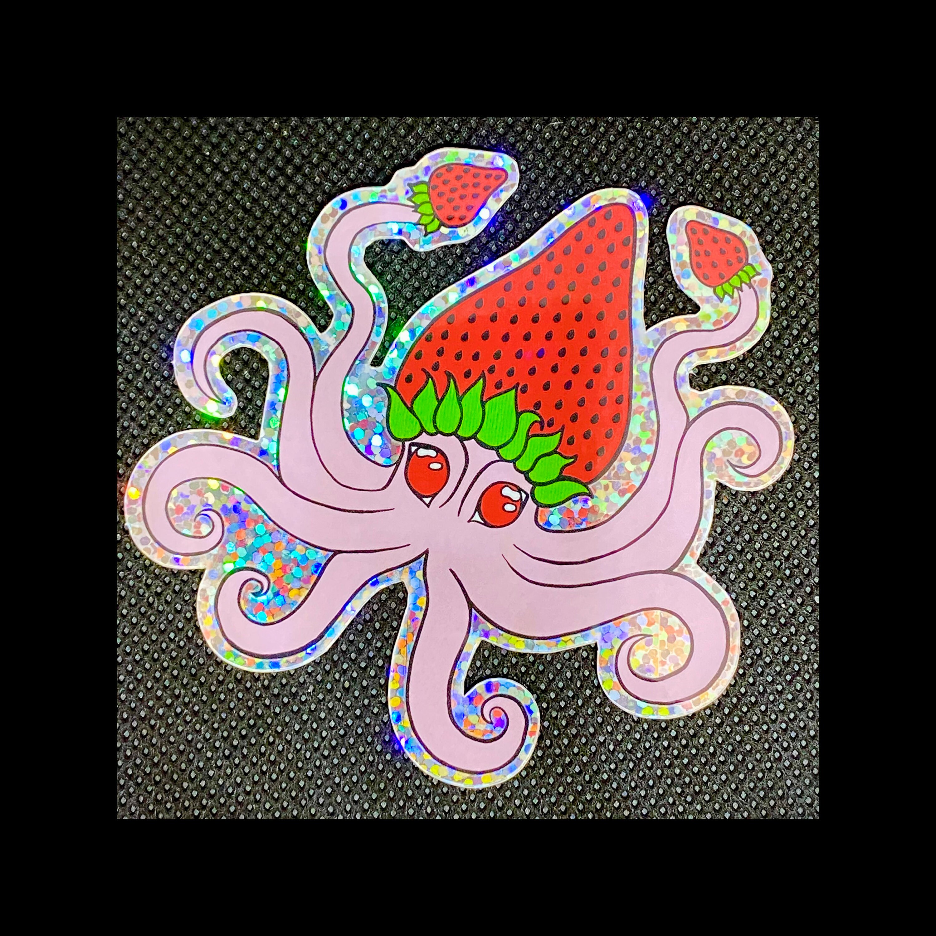 Strawberry squid glitter sticker squid sticker glitter | Etsy