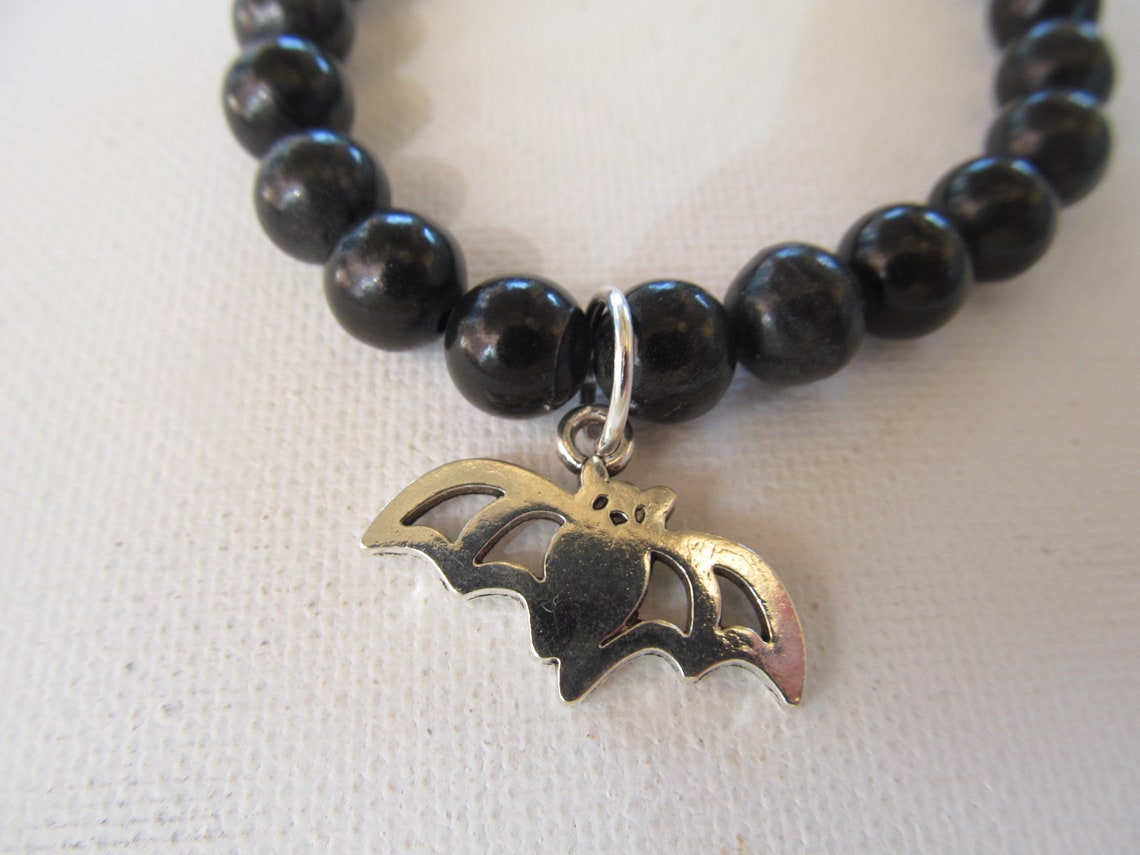 Bat Charm Stretch Bracelet African Blackstone Beaded Bracelet - Etsy