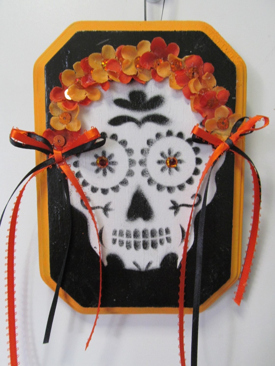 Dia Del Los Muertos Handpainted Wood Decoration Day of the Dead Skull ...
