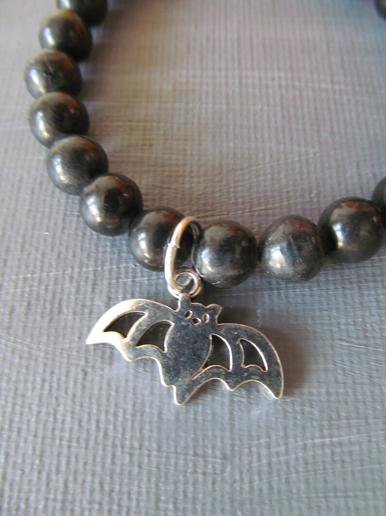 Bat Charm Stretch Bracelet African Blackstone Beaded Bracelet - Etsy