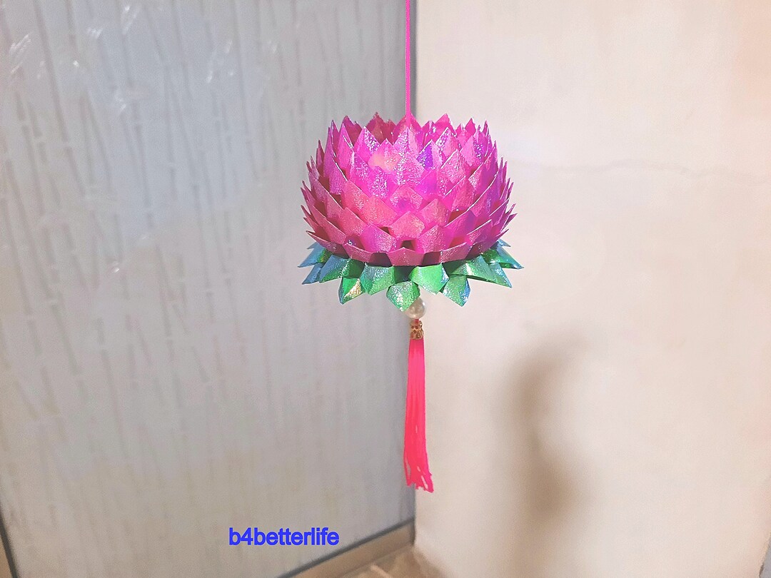 A Piece of Large Size Pink Color Origami Hanging Lotus. 132 Petals. (TX ...