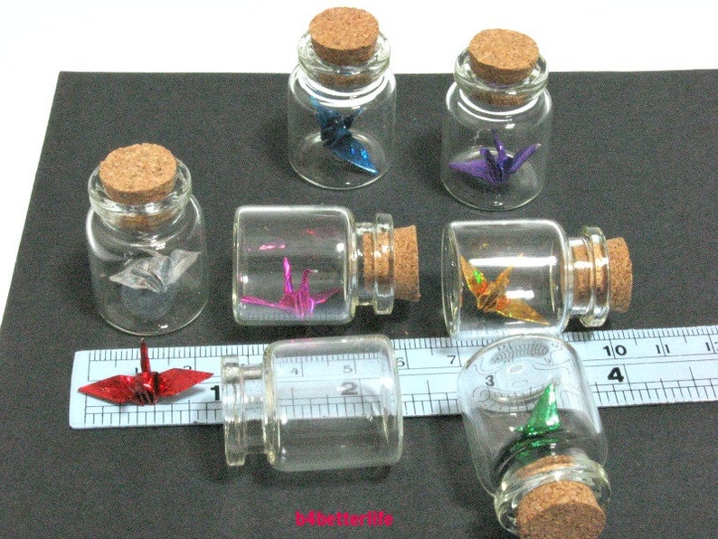 Lot of 21pcs 1-inch Hand-folded Paper Crane in Clear Glass Mini Bottle ...