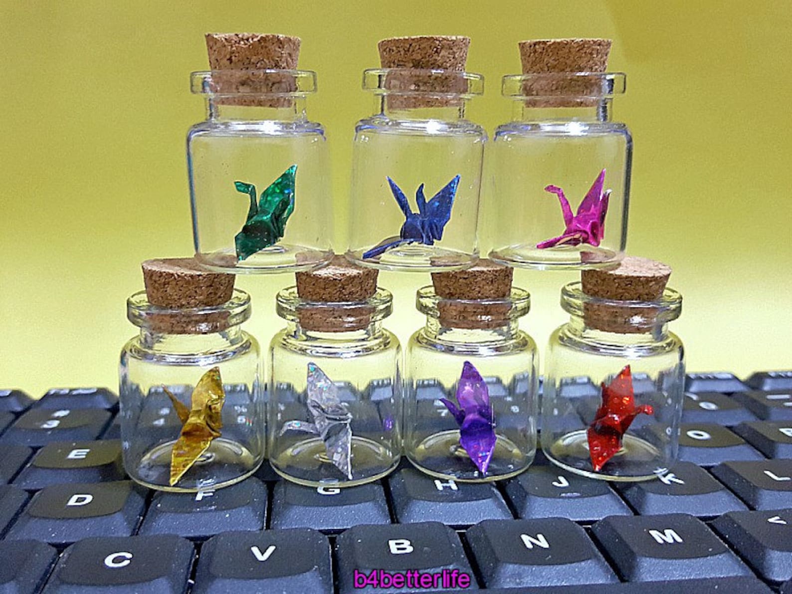 Lot of 21pcs 1-inch Hand-folded Paper Crane in Clear Glass Mini Bottle ...