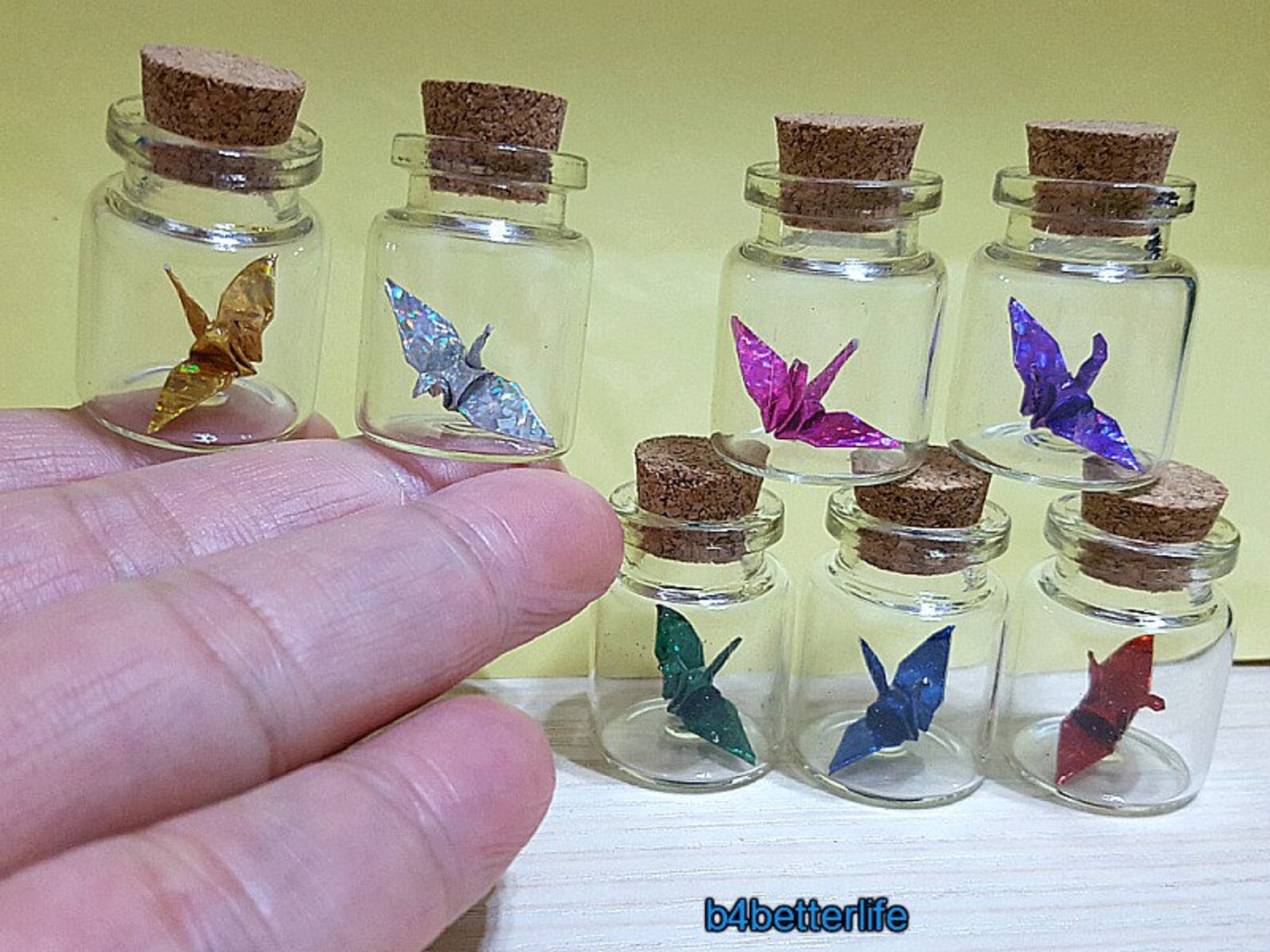 Lot of 21pcs 1-inch Hand-folded Paper Crane in Clear Glass Mini Bottle ...